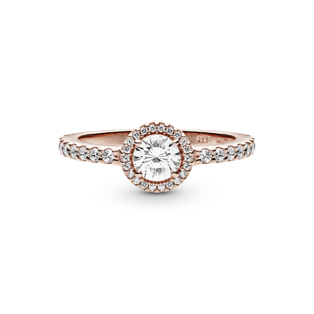 Anillo Clásico con Halo Brillante Recubrimiento en Oro Rosa de 14K ...