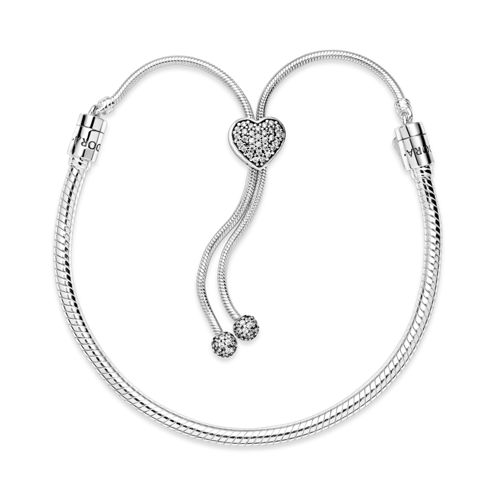 Brazalete Cadena De Serpiente Deslizante Y Cierre De Corazón En Pavé