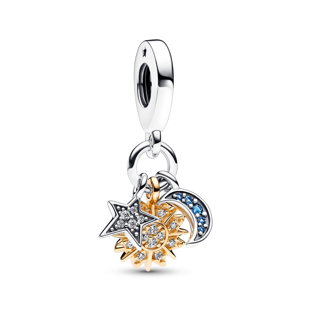 Charm Colgante Doble de Dos Tonos Celestial Recubrimiento en Oro de 14k ...